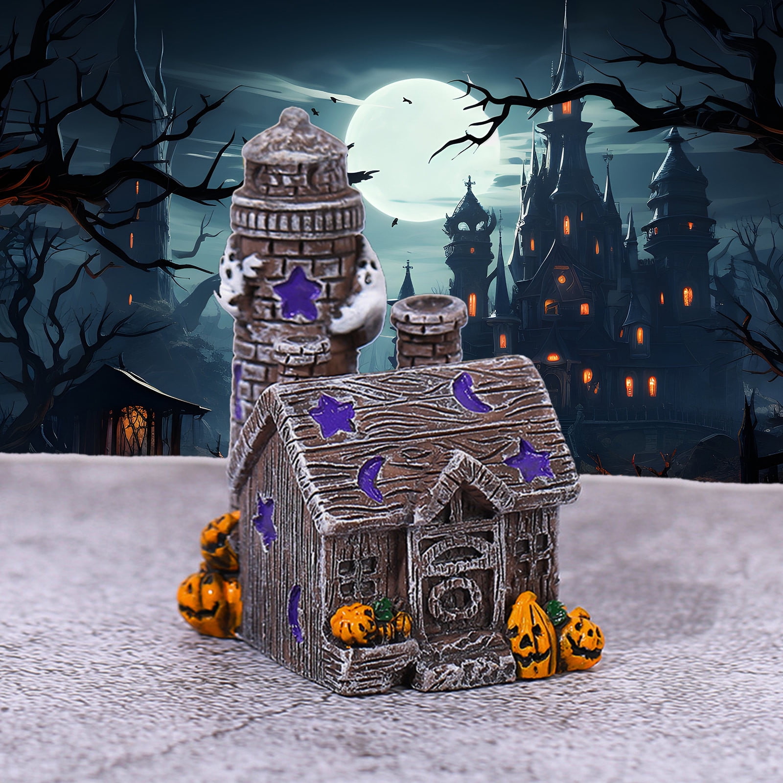 Blukids Halloween Skull Head Pumpkin Haunted House Village Figurine ...