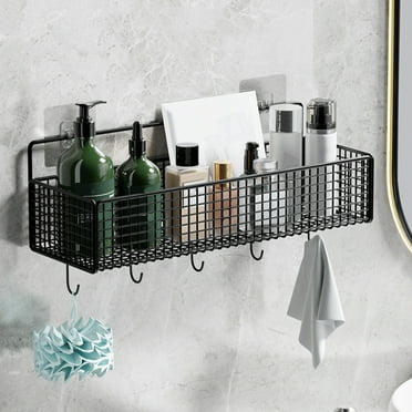 Wall Mounted Storage Basket, No Drilling Adhesive Metal Wire Hanging ...