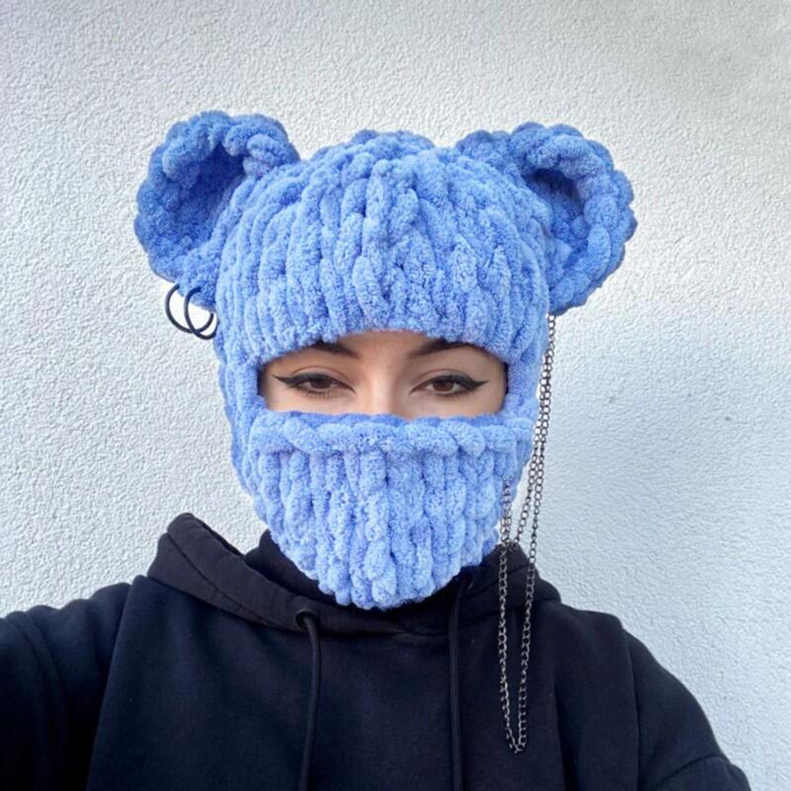 Blukids Knit Y2k Hat Cat Beanie with Devil Horn and Long Blukids Knit Y2k Hat Cat Beanie with Devil Horn and Long