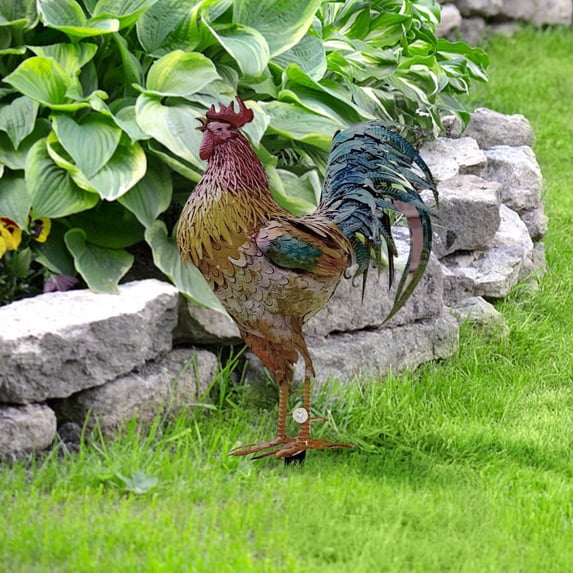 Blukids Metal Rooster Statue Chicken Sculpture Garden Decoration Metal ...