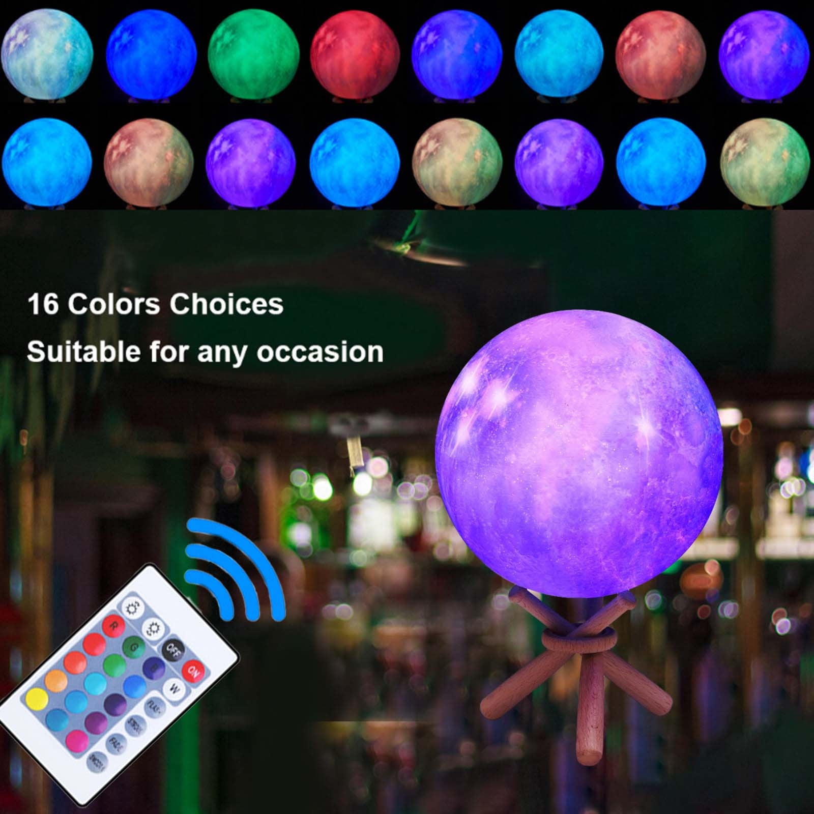 Blukids Moon Lamp Galaxy Lamp 6 inch 16 Colors LED 3D Moon Light ...
