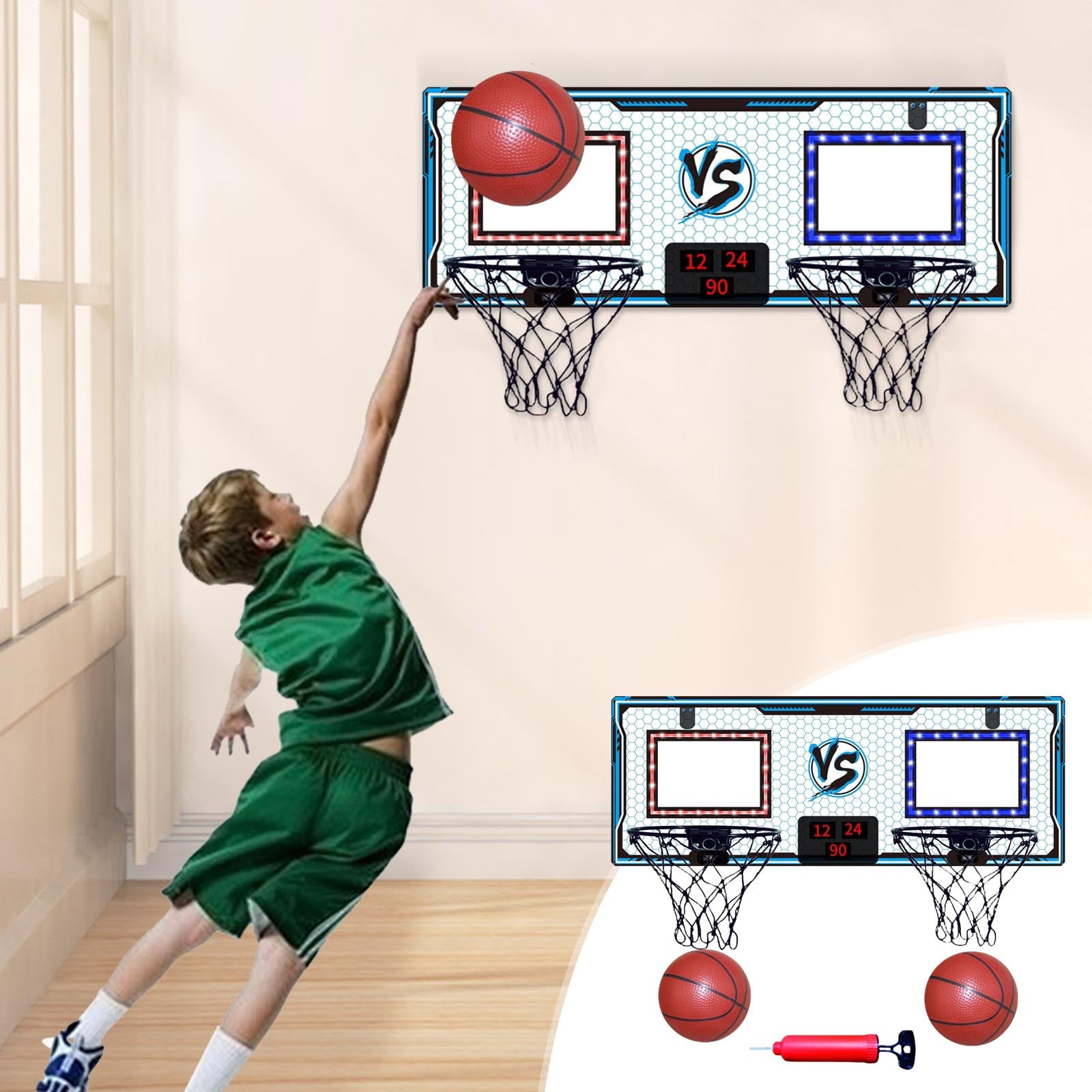 Blukids Remote Control Basketball Hoop Indoor with LED Lighting, Mini ...