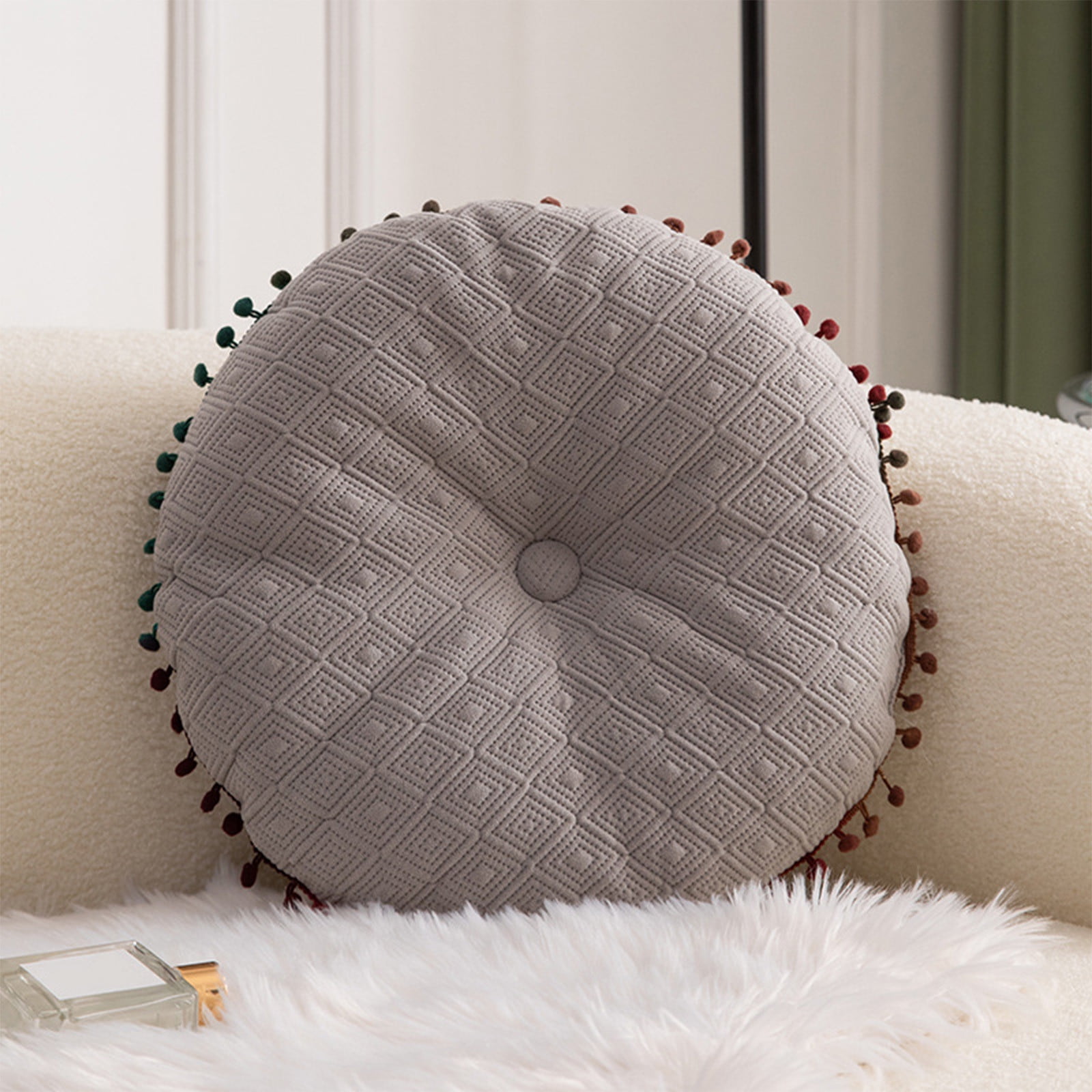 Blukids Round Throw Pillow Cushion for Couch Velvet Decorative Small ...