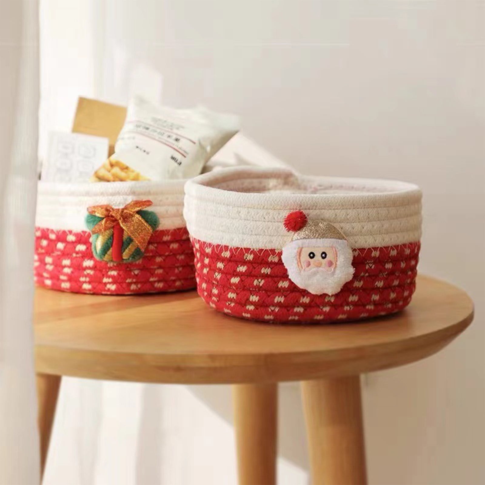 Blukids Small Woven Basket, Christmas Holiday Baskets Cotton Rope Round ...