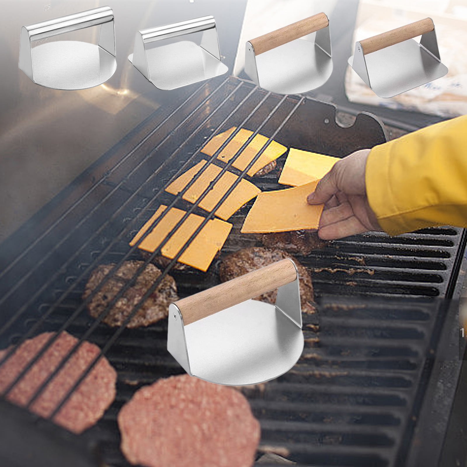 Blukids Stainless Steel Smash Burger Press Kit, Hamburger, Bacon, Steak ...