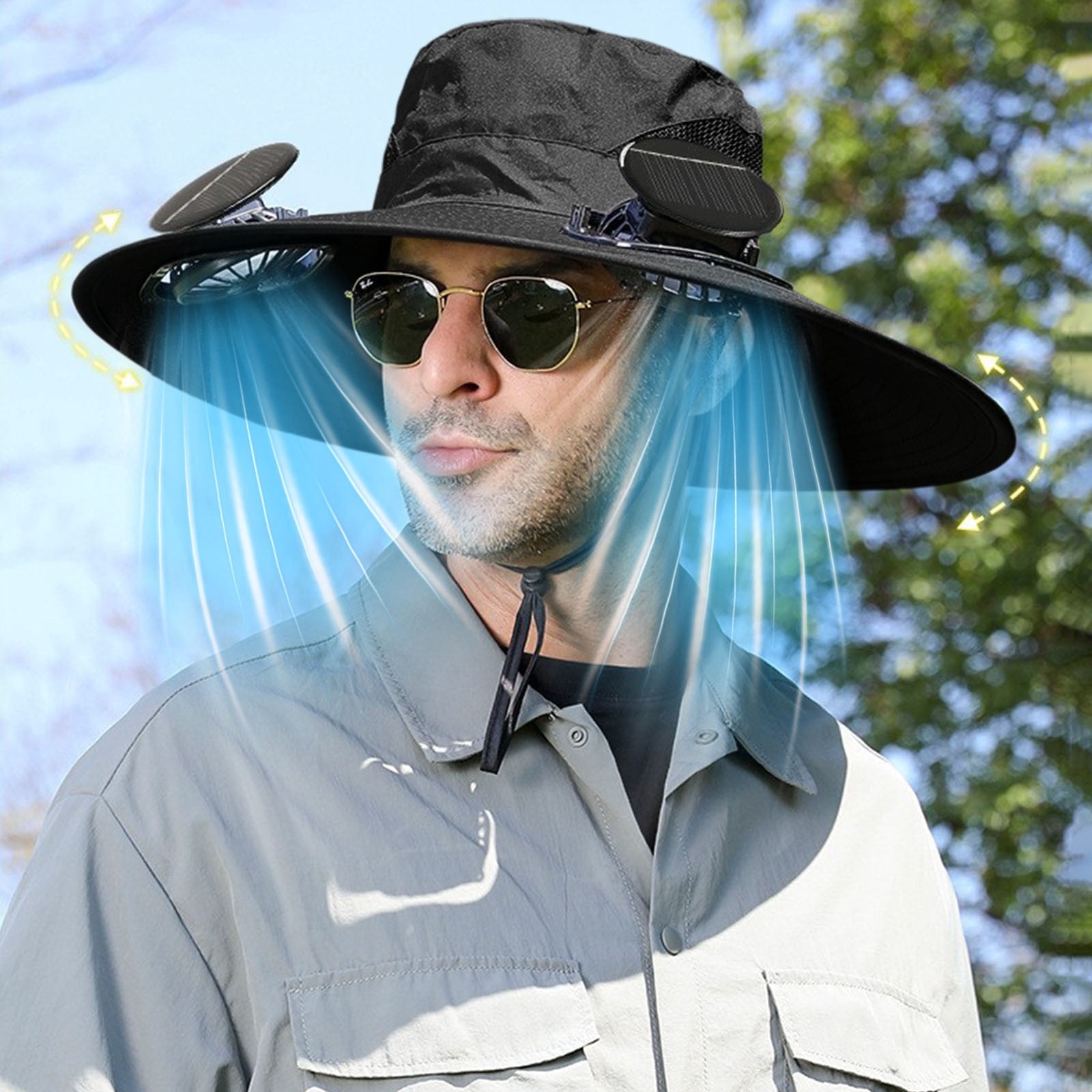Blukids Solar Fan Hat with 2 Solar Fans,USB Charging,2 Speeds, Mens ...
