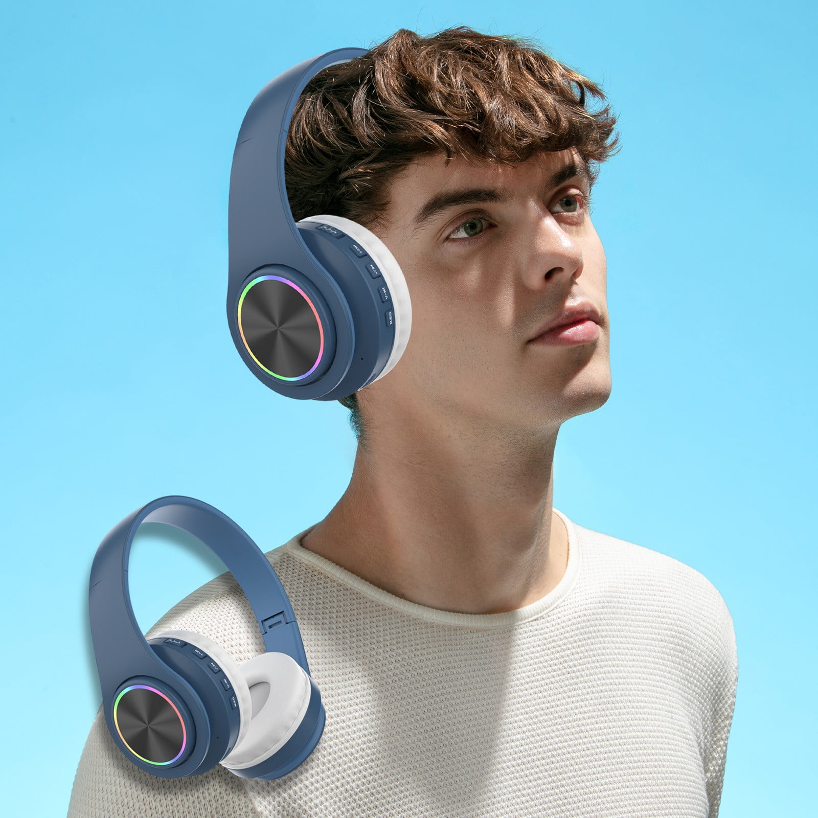 Wanfds Wireless Bluetooth Headphones Noise Cancelling,RGB Light,HiFi ...