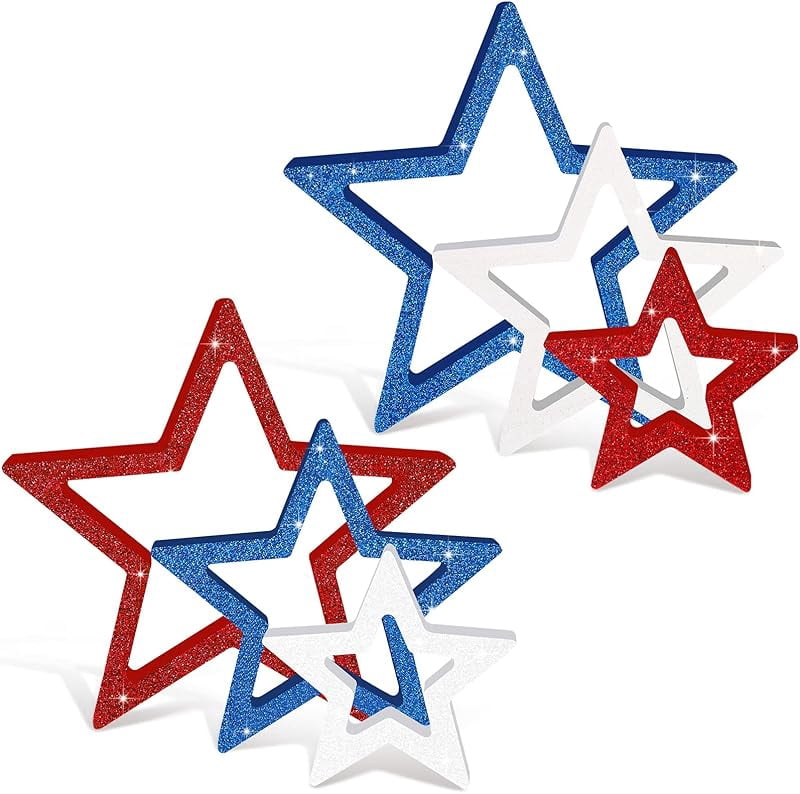 Blulu 3 Pieces 4th of July Wooden Star Signs Patriotic Decoration ...