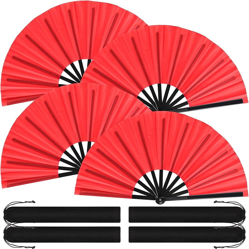 Blulu 4 Pcs Large Chinese Folding Fans for Line Dancing Big Silk ...