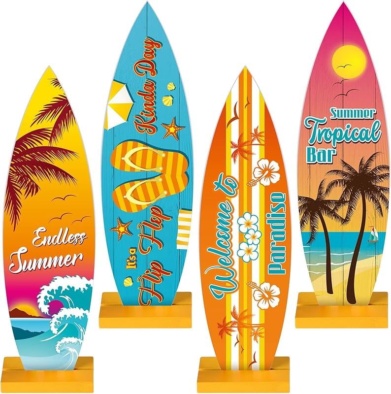 Blulu 4 Pcs Surfboard Decorations for Party Surfboard Beach Signs ...