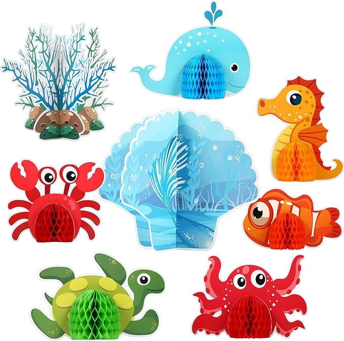 Blulu 8 Pieces Mermaid Centerpieces Sea Animals Honeycomb Party ...