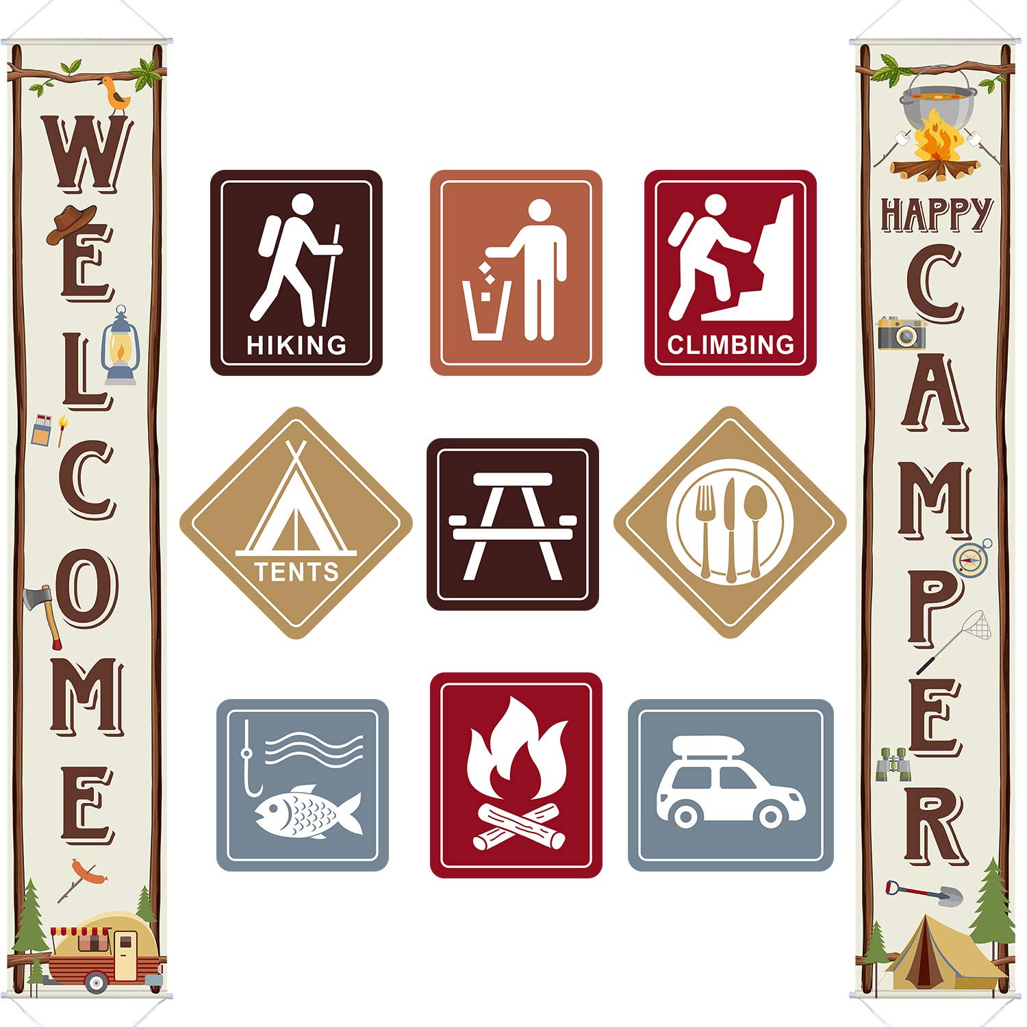 Blulu Camping ThemedTRDN Party Decorations Set, Big Size Laminated Sign ...