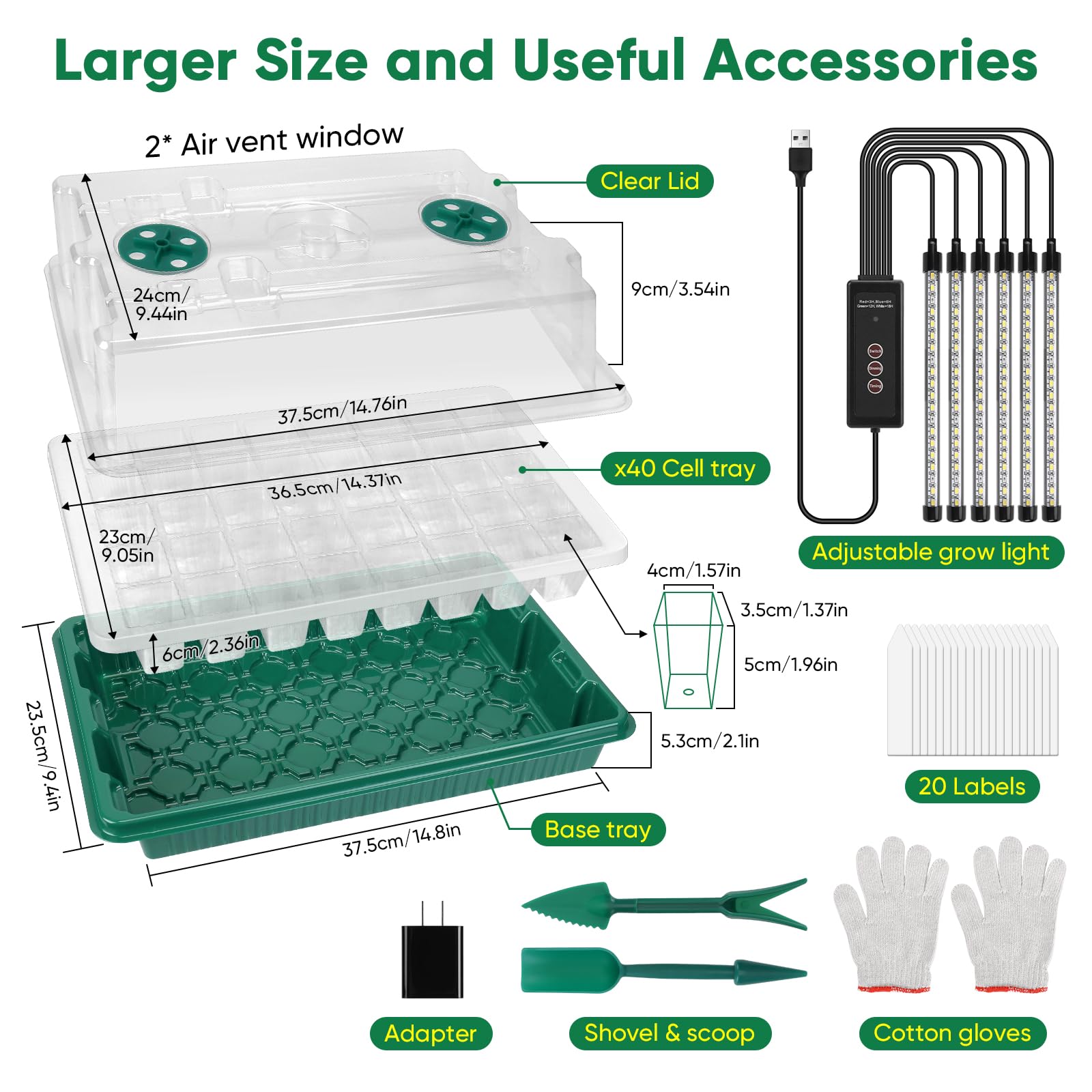 BlumWay Seed Starter AJH3 Tray with Grow Light,3 Pack 120 Cells ...