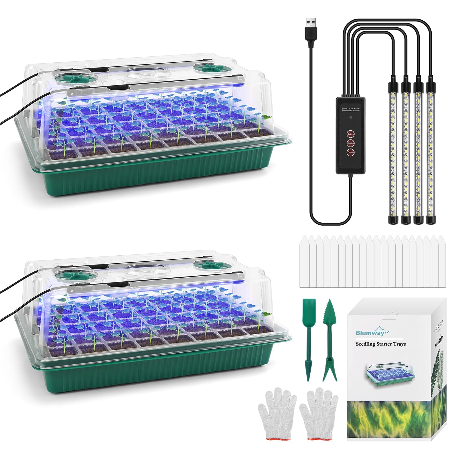 BlumWay Seed Starter Tray with Grow AIS1 Light,2 Pack 80 Cells Seedling ...