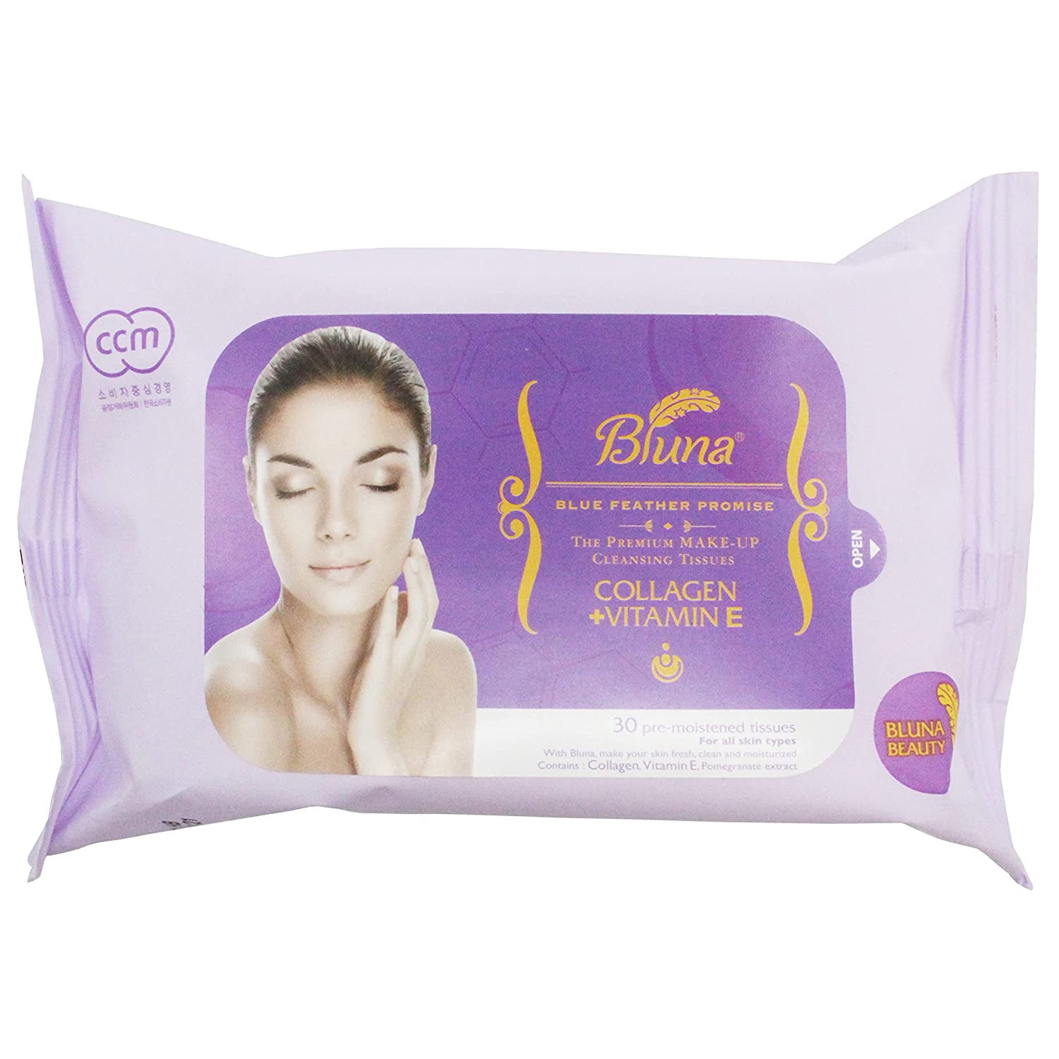 Bluna Facial Make-Up Cleansing Tissue for All Skin Types, Collagen ...