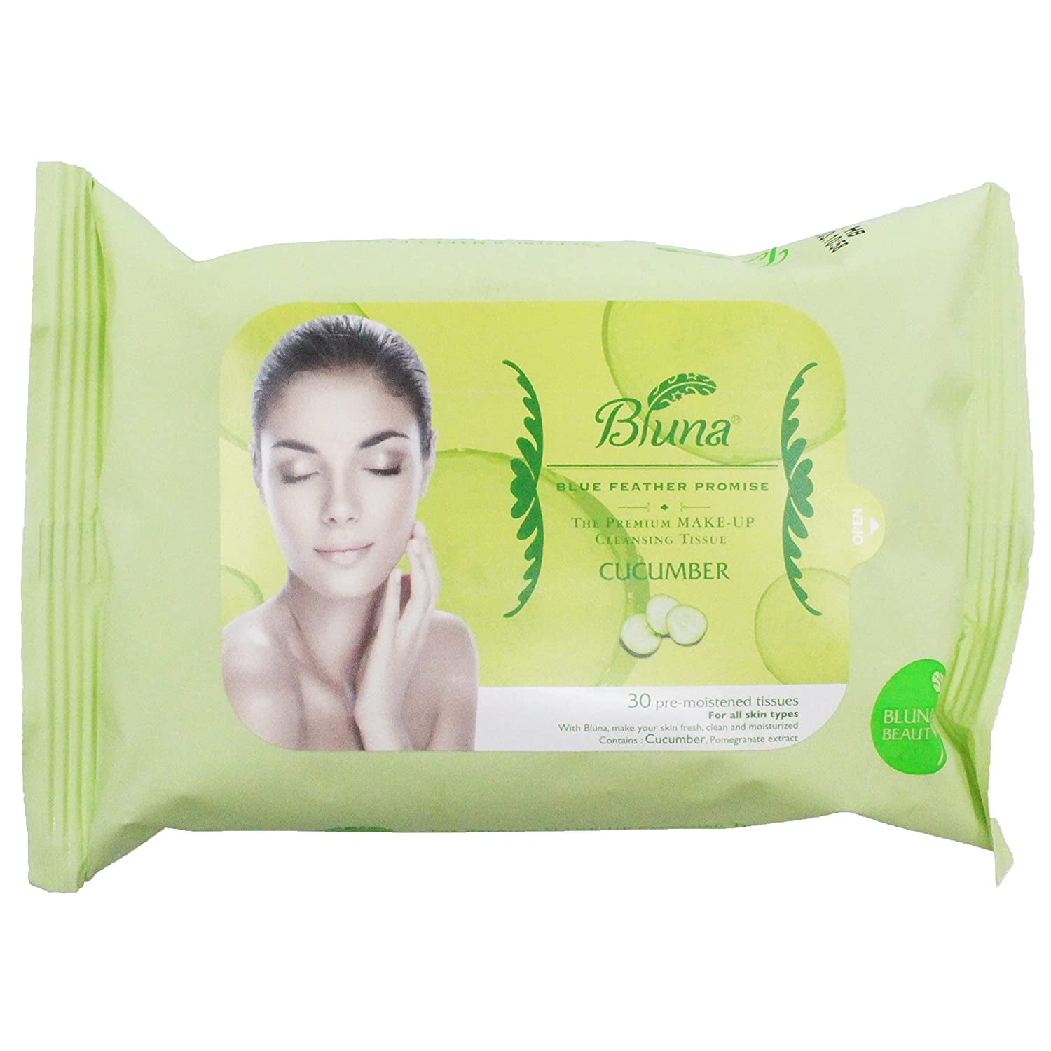Bluna Facial Make-Up Cleansing Tissue for All Skin Types, Cucumber ...