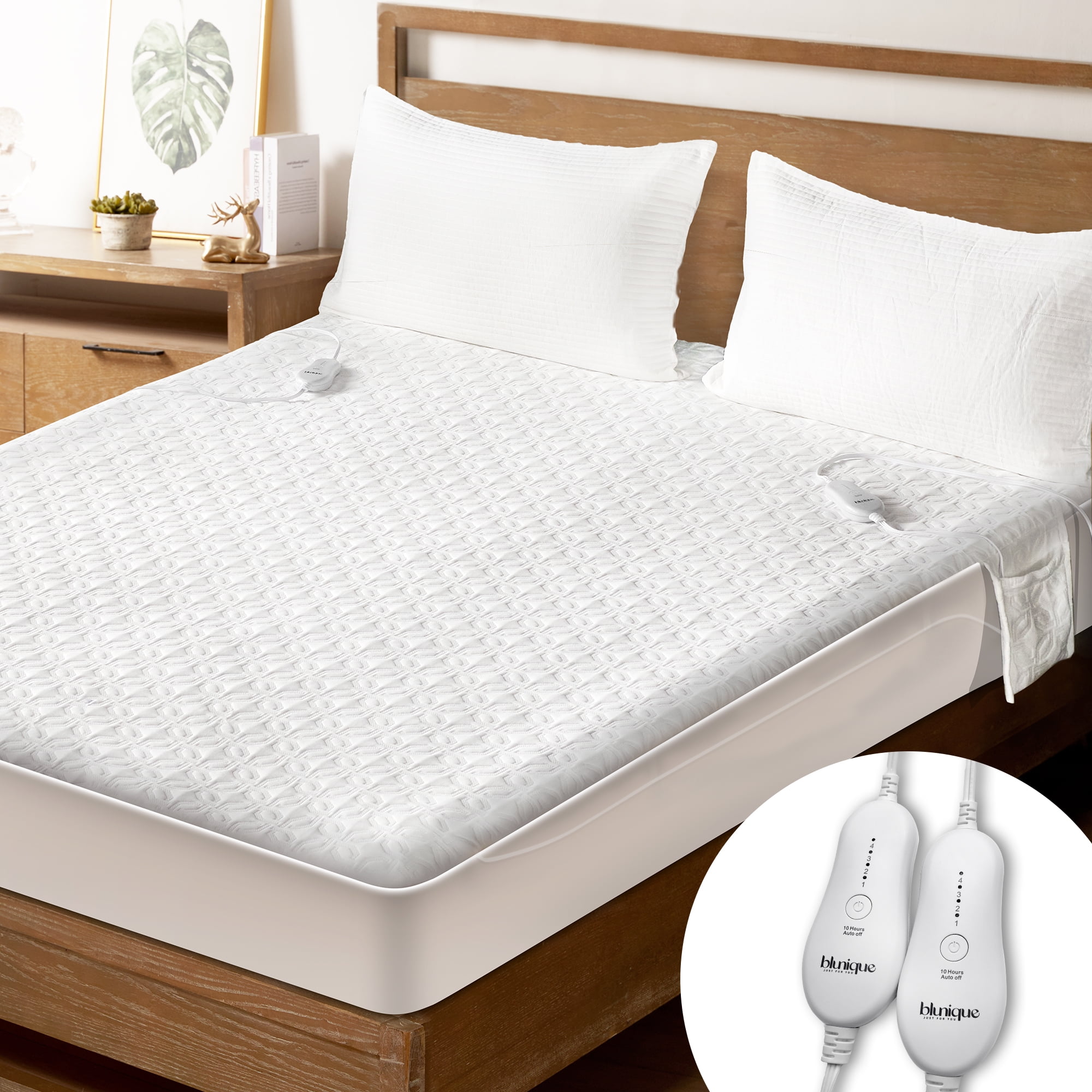 Blunique Electric Heated Mattress Pad Queen Size Dual Control Heating ...