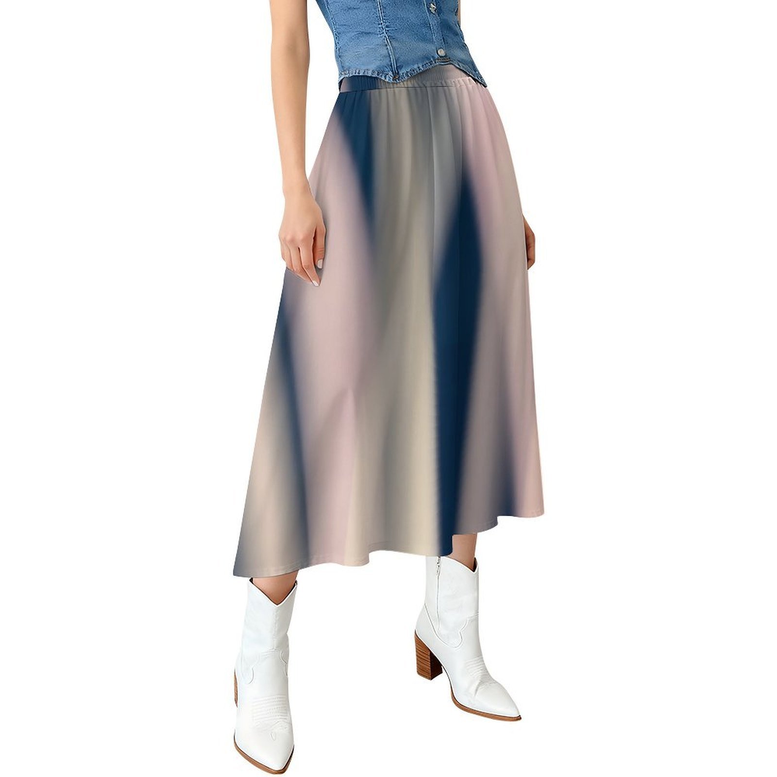 Blurred Pale Vertical Lines Abstract Women High Waist Midi Skirt ...