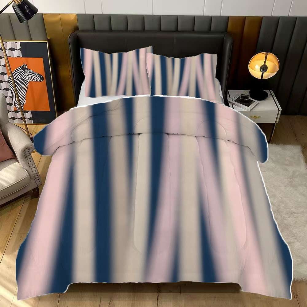 Blurred Pastel Vertical Lines Art Comforter Set Full Size Bedding Set For Travl Bedroom Decor ...