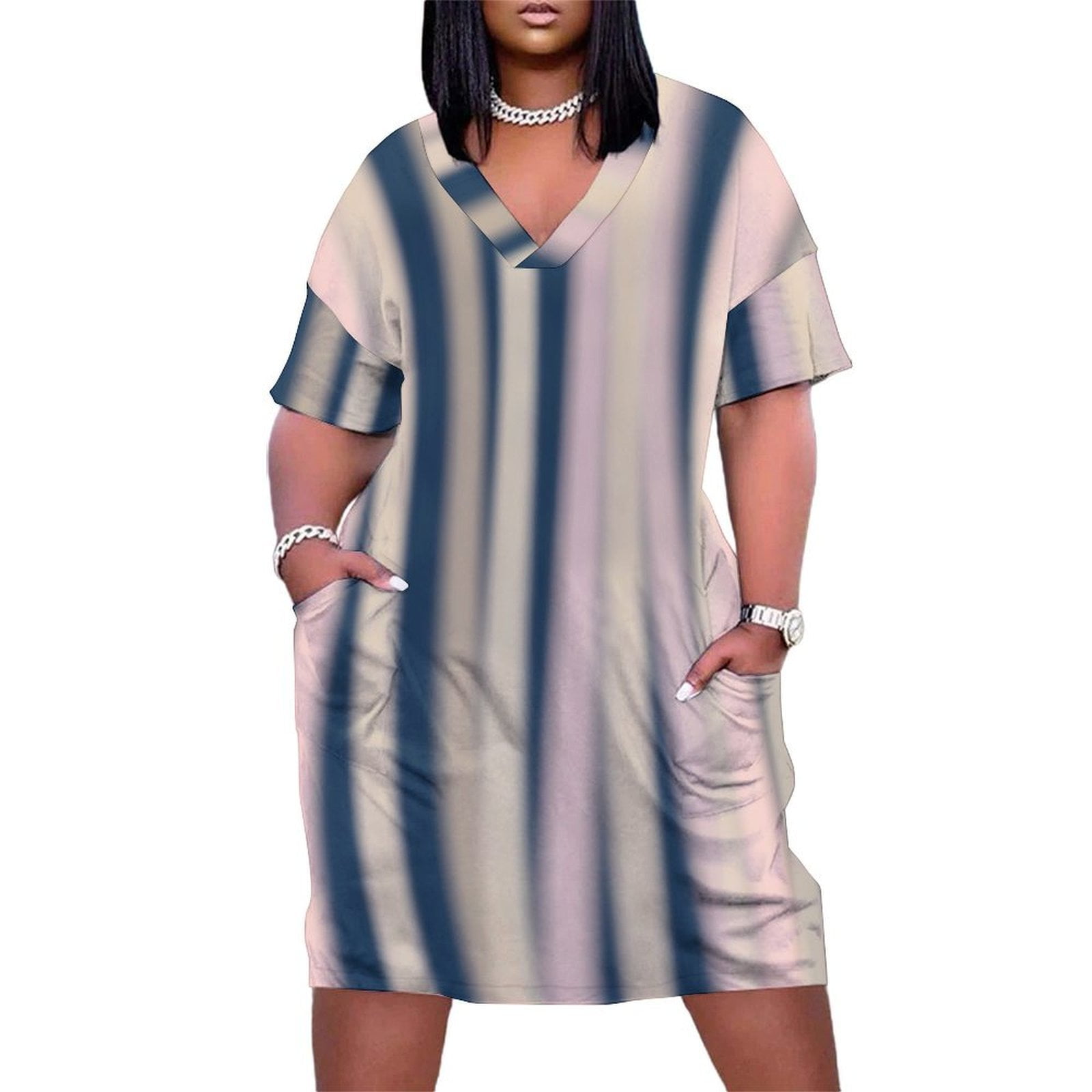 Blurred Pastel Vertical Lines Art Loose Pocket Dress Dresses Summer ...