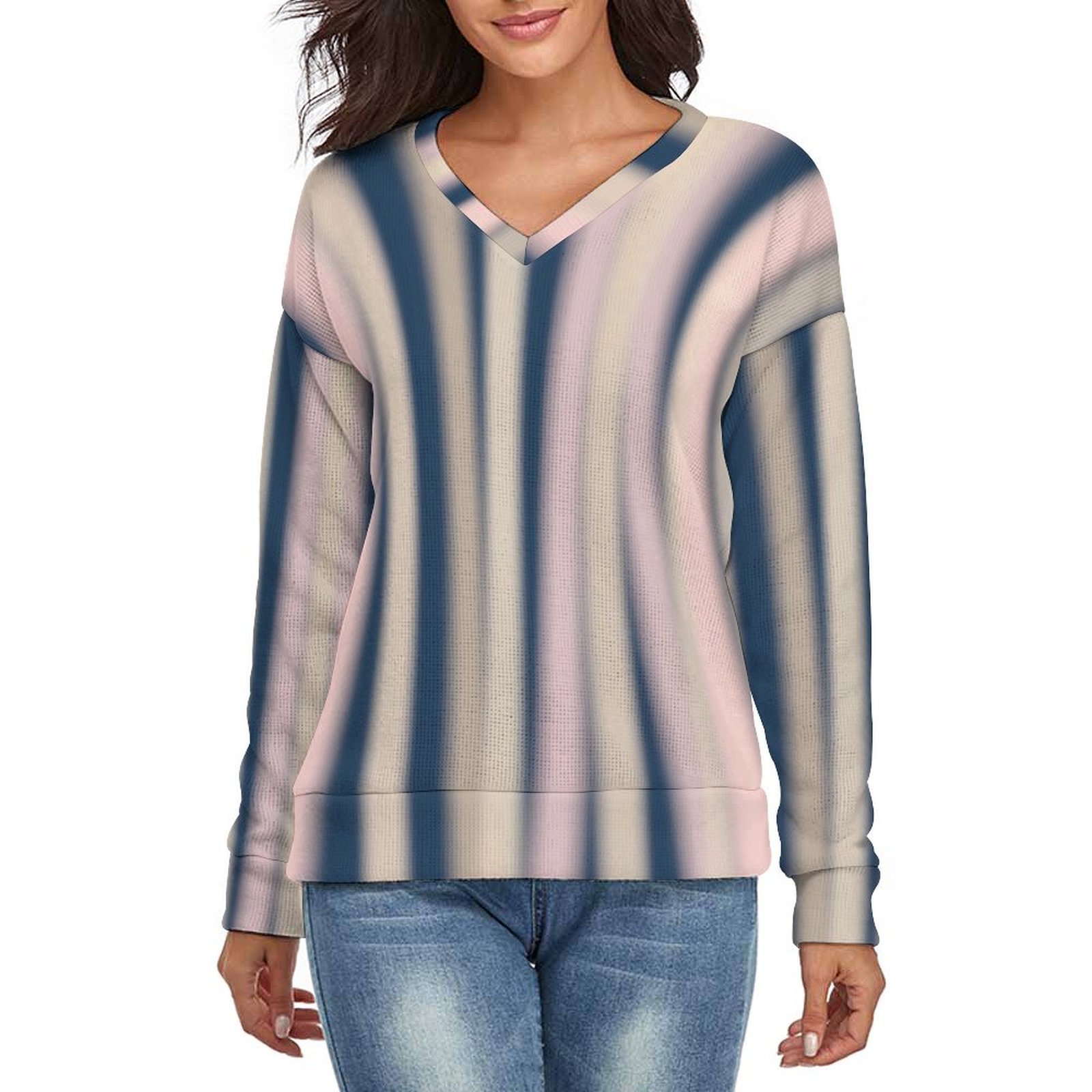 Blurred Pastel Vertical Lines Art V-neck Sweater Winter Clothes Long ...