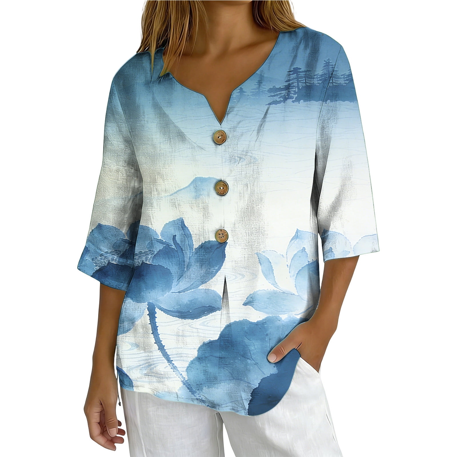Blusas De Lino Para Mujer Summer Linen Shirts for Women Button V Neck 3 ...