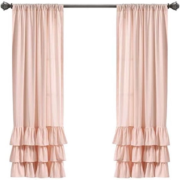 , Blush Allison Ruffle Curtains Window Panel Set for Living, Dining ...