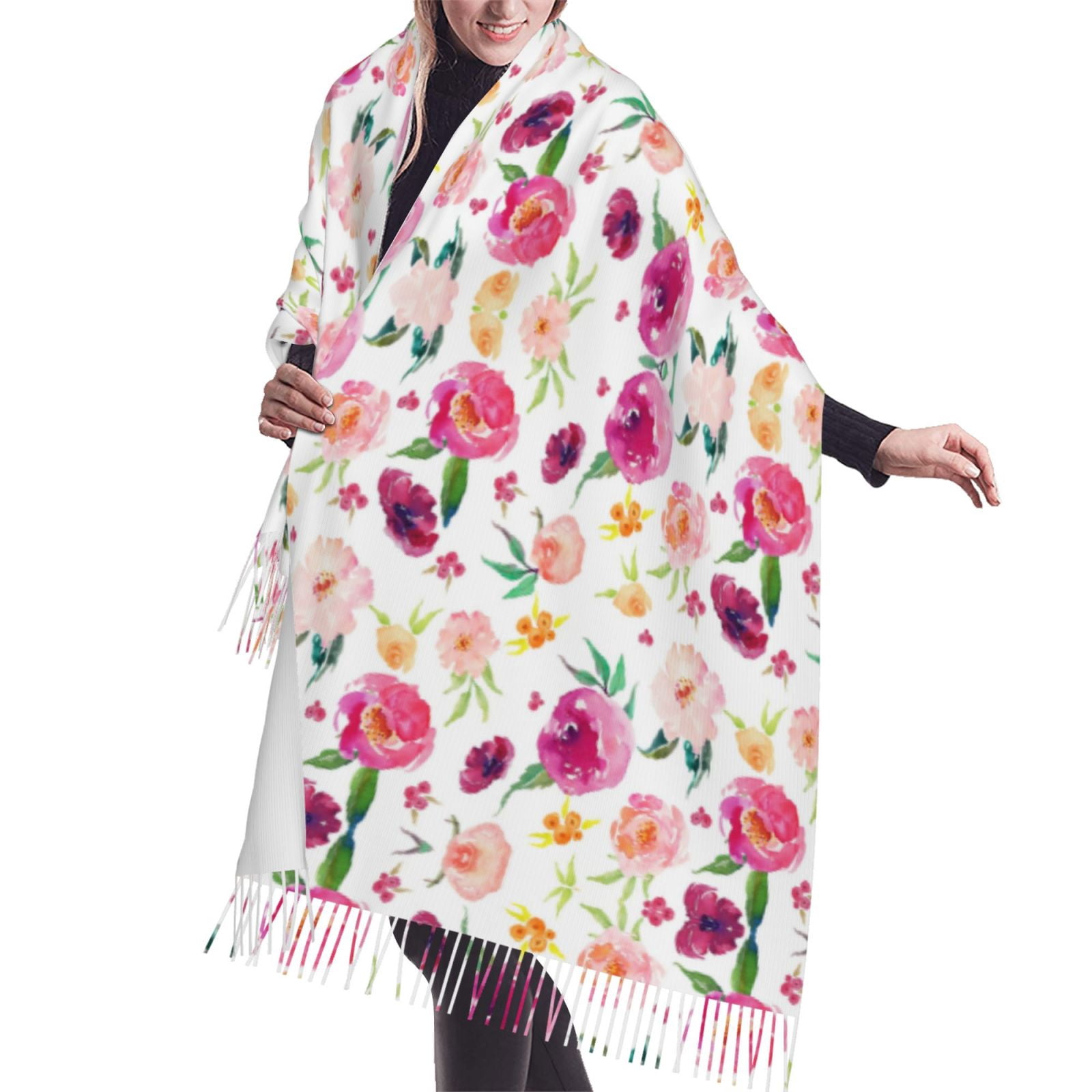 Blush And Pink Watercolor Peonies Pattern Cashmerette Fringe Scarf ...