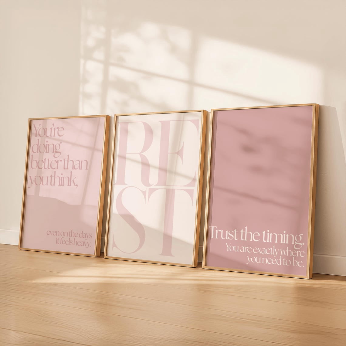 Blush Bedroom Wall Art Pink Rest Quote Calm Feminine Decor Minimalist ...