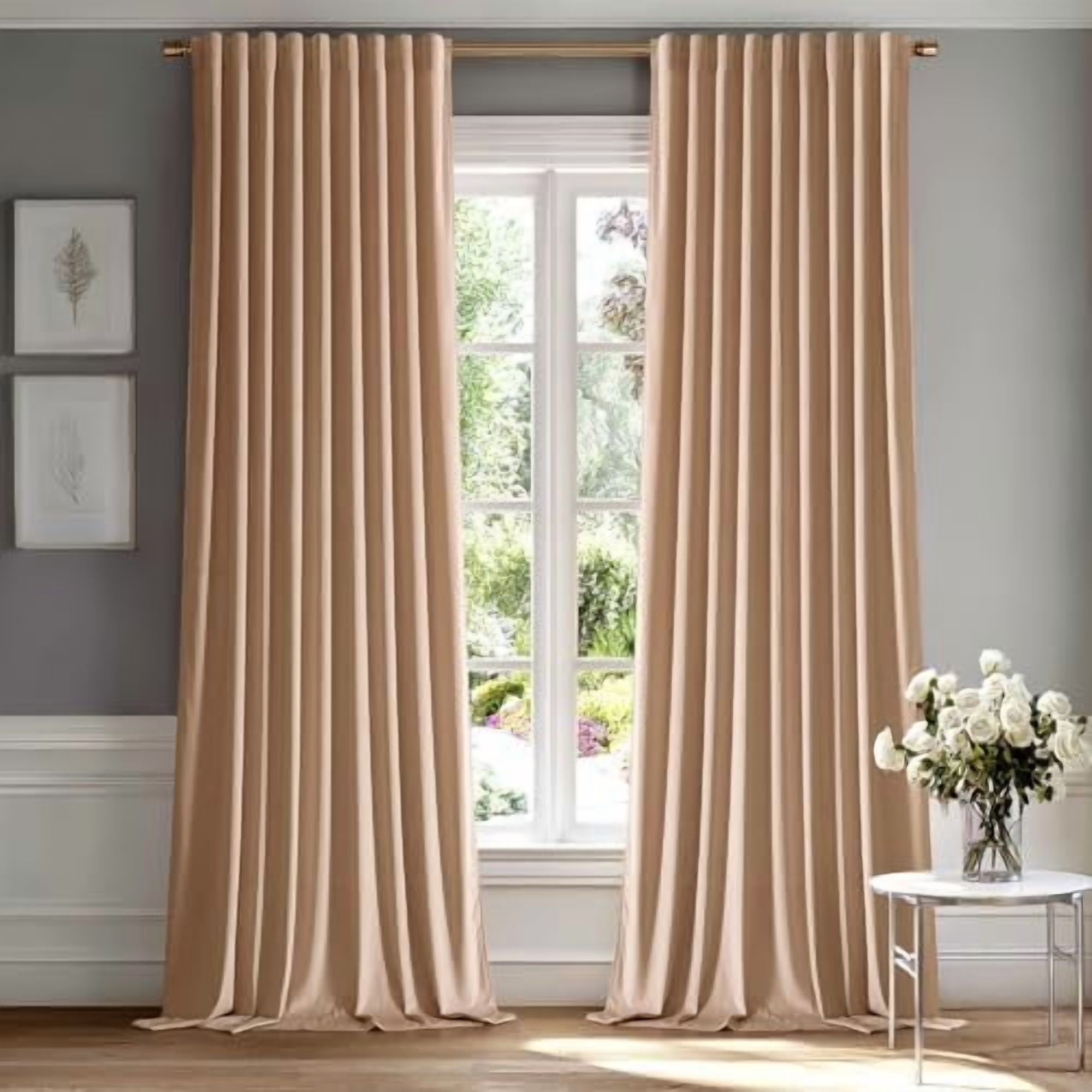 Blush Beige Velvet Curtains 90 inches - Luxury Blackout Curtains for ...