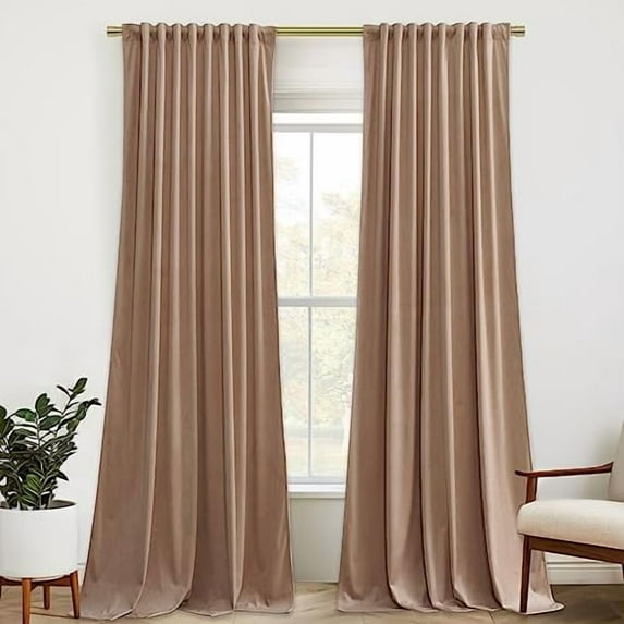 Blush Beige Velvet Curtains 94 inches Long Back Tab Soft Thermal ...