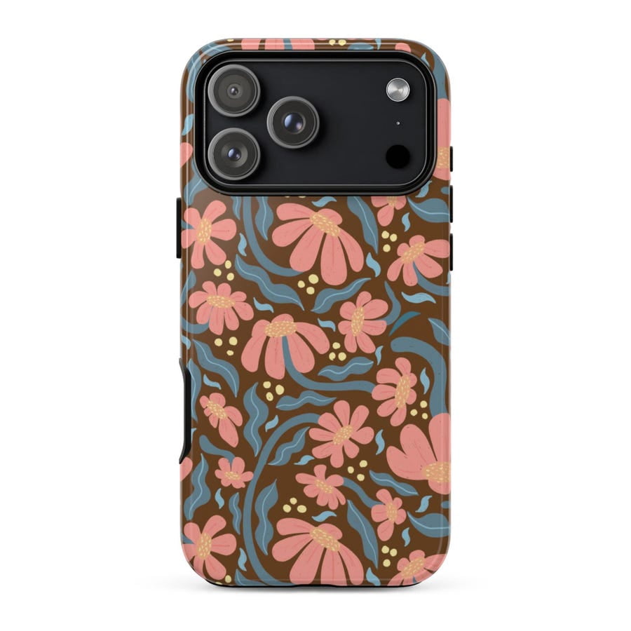 Blush Daisy Pink Brown Style Case for iPhone 11 12 13 14 15 16 17 Pro ...