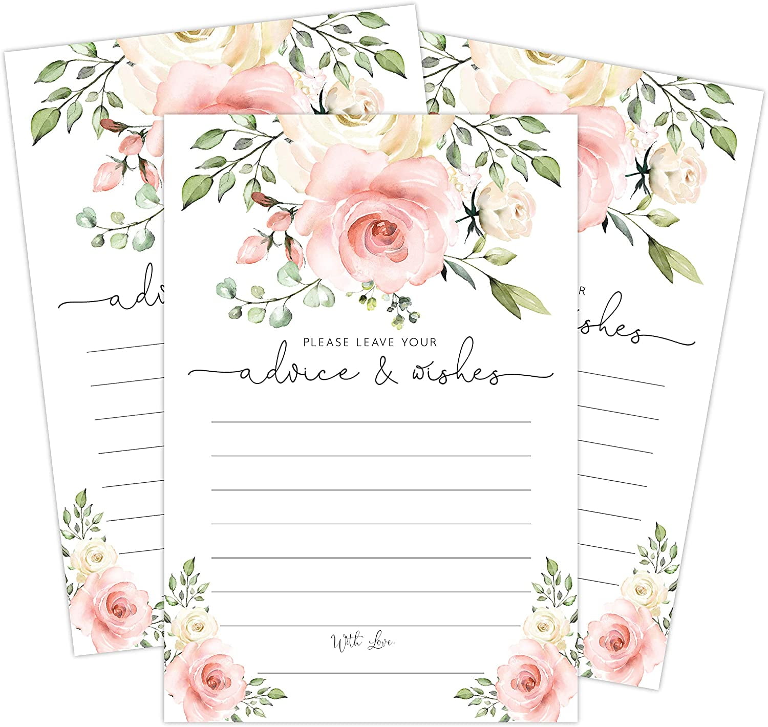 Blush Floral Advice and Wishes Cards for the Bride and Groom, Perfect ...