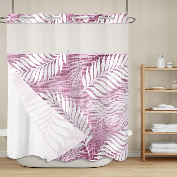 Blush Fronds No Hook Shower Curtain with Snap in Liner, Rustic Rose ...