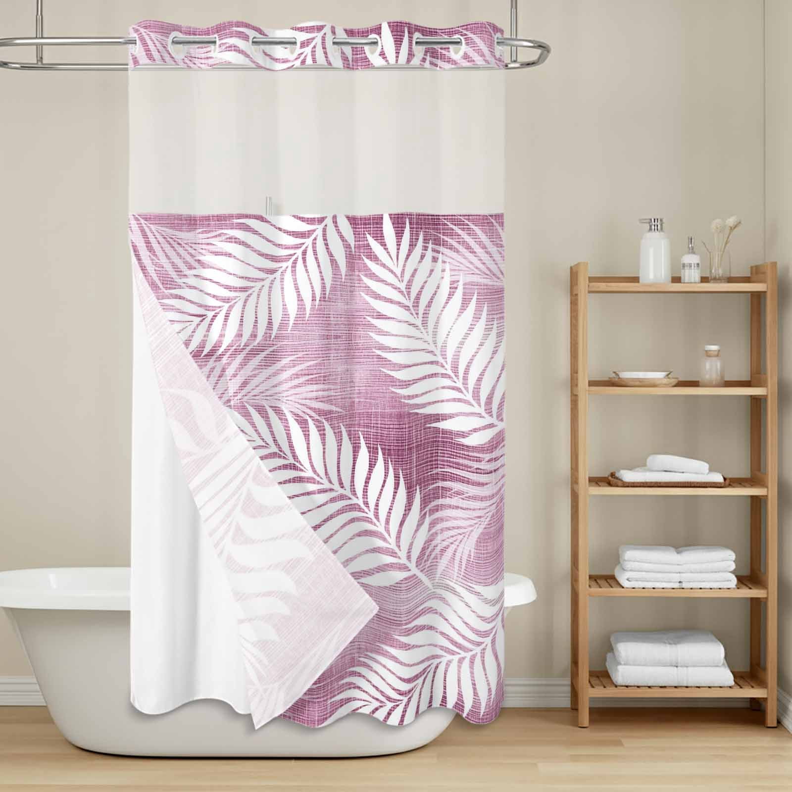 Blush Fronds No Hook Shower Curtain with Snap in Liner, Rustic Rose ...