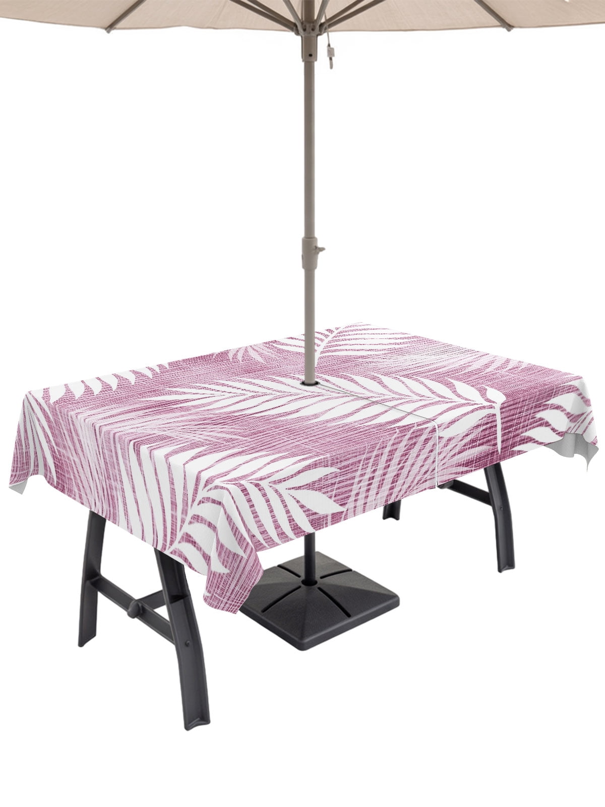 Blush Fronds Rectangle Outdoor Tablecloth with Umbrella Hole Rustic ...