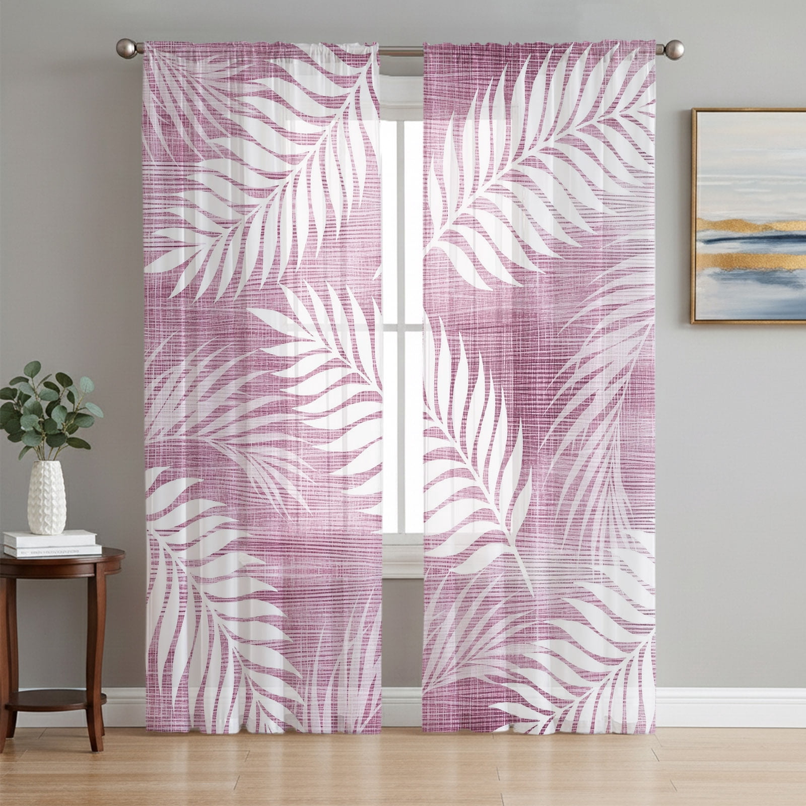 Blush Fronds Sheer Curtains for Living Room Bedroom, Rustic Rose Pink ...