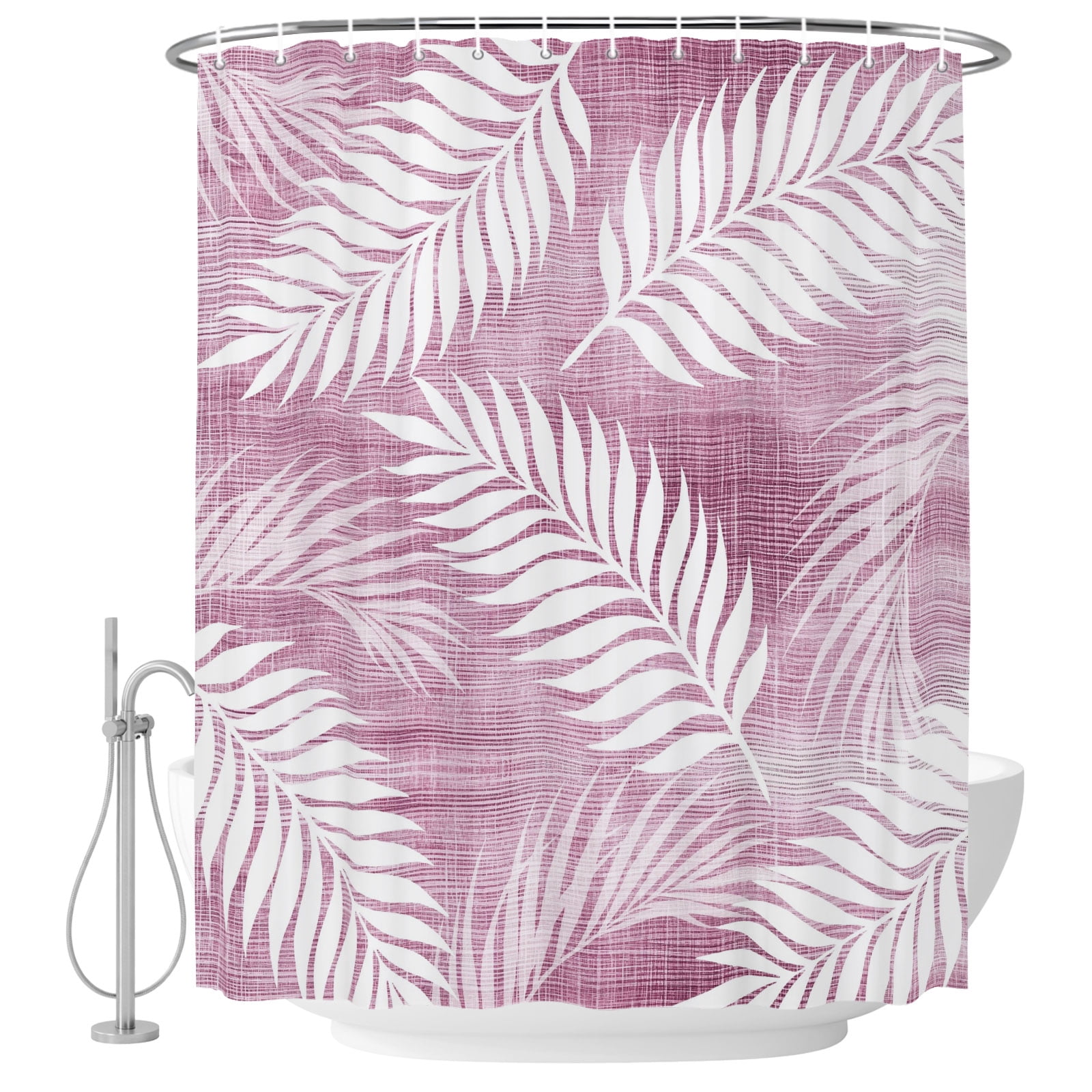 Blush Fronds Shower Curtain for Bathroom, Rustic Rose Pink Leaf Plant ...