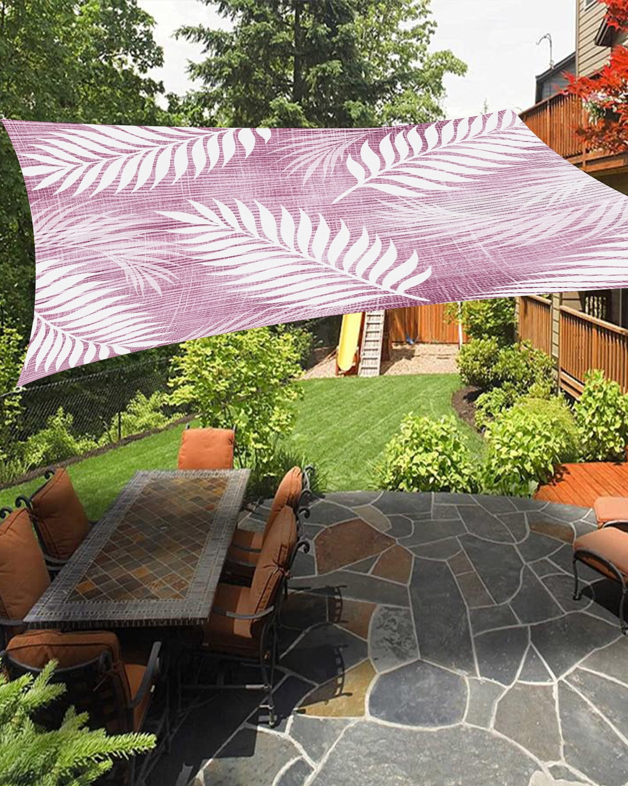 Blush Fronds Sun Shade Sail 6.5'X10' Rustic Rose Pink Leaf Plant Linen ...