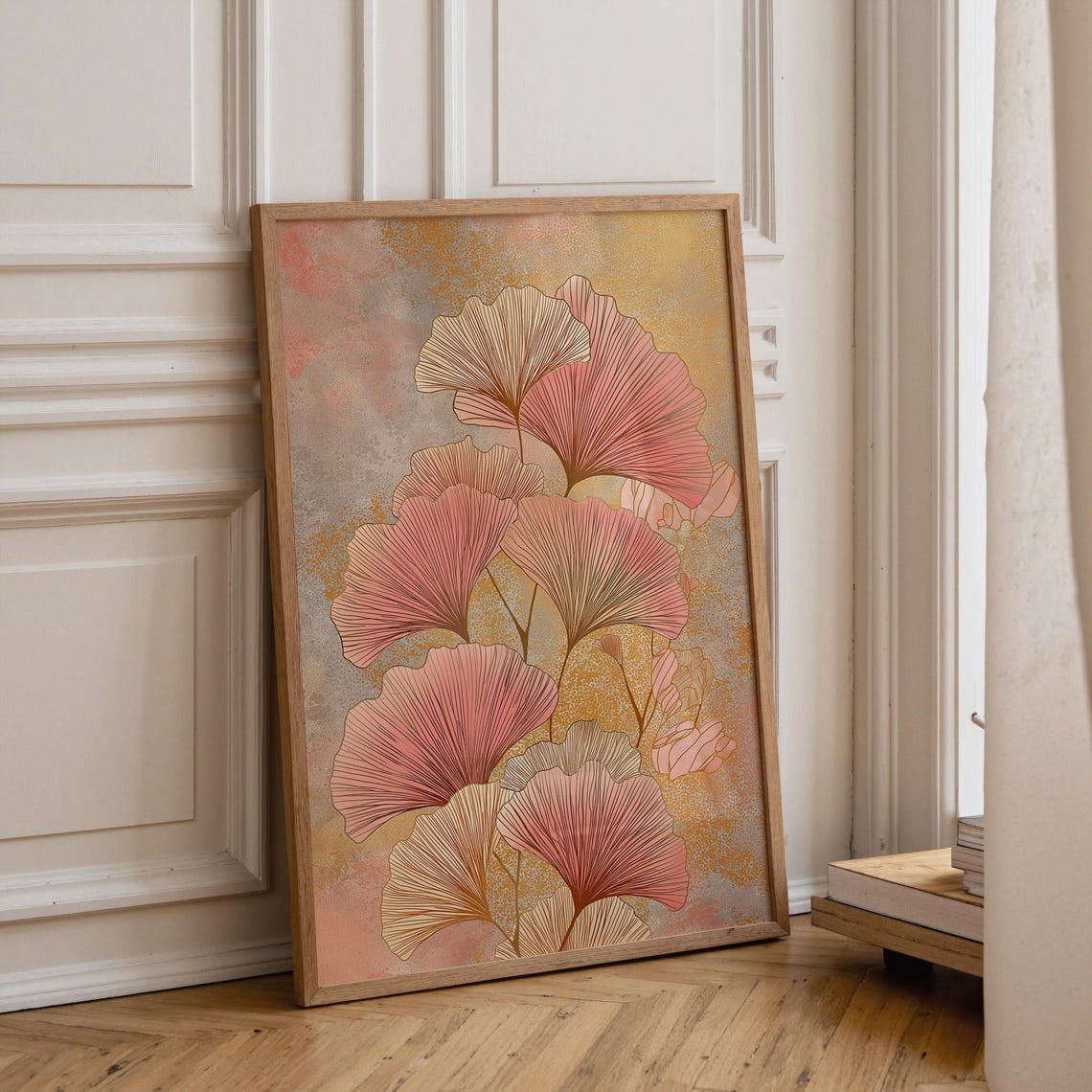 Blush Ginkgo Pink Botanical Soft Feminine Modern Japandi Leaf Poster ...