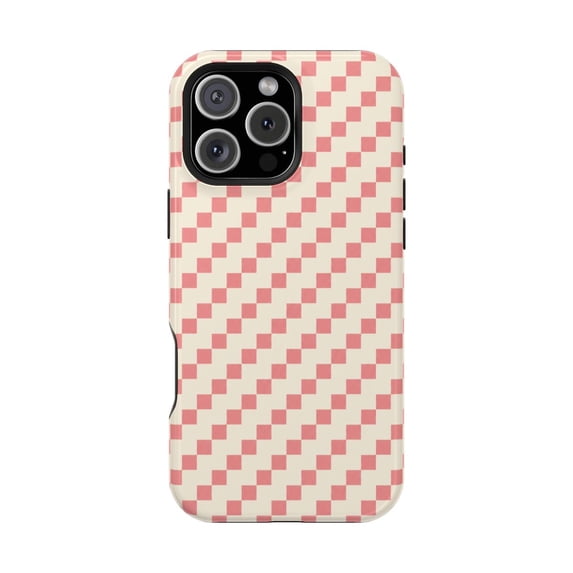 Blush Grid Magnetic Tough Phone Case, Minimal Pink Check Dual Layer ...