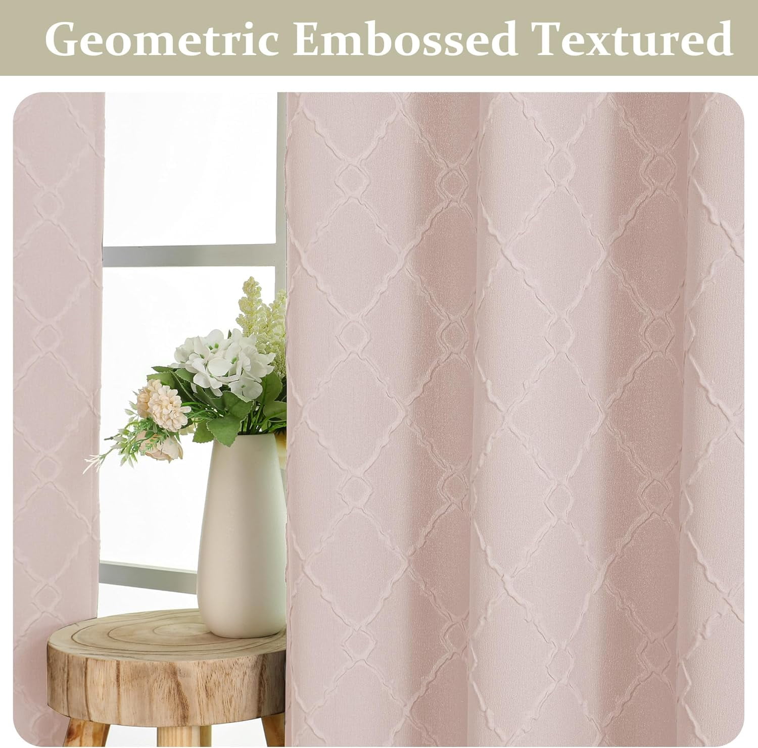 Blush Kitchen Curtains 45 Inches Long 2 Panels Set, 3D Embossed ...