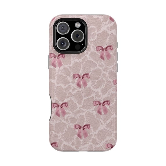Blush Lace Bow Magnetic Tough Phone Case, Feminine Dual Layer ...