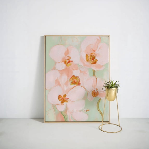 Blush Orchid Art Soft Pink Floral On Sage Green, Unframed Poster ...