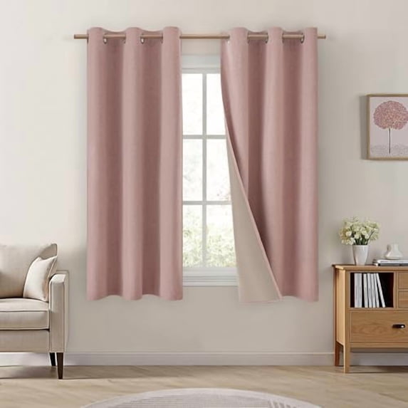Blush Pink 100% Blackout Curtains 42 X 63 Inches Long, Thick Faux Linen ...