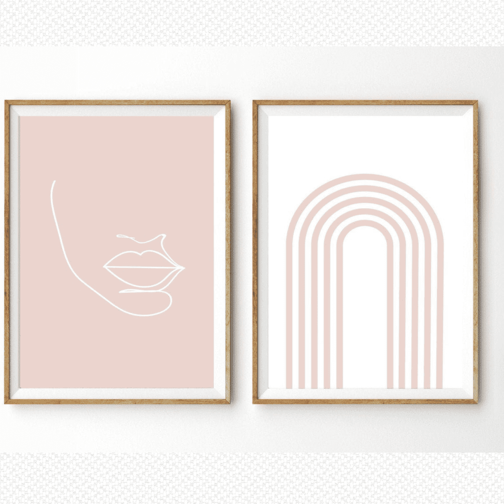 Blush Pink Abstract Line Art Poster Set 2 Prints Set 2, Poster Only ...