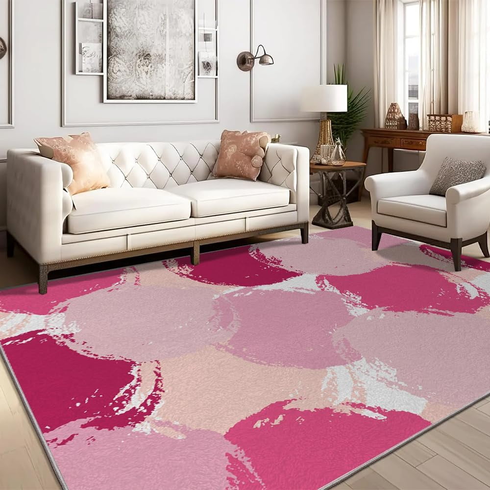 Blush Pink Area Rug For Dormitory Modern Carpet With Anti-Slip Backing ...