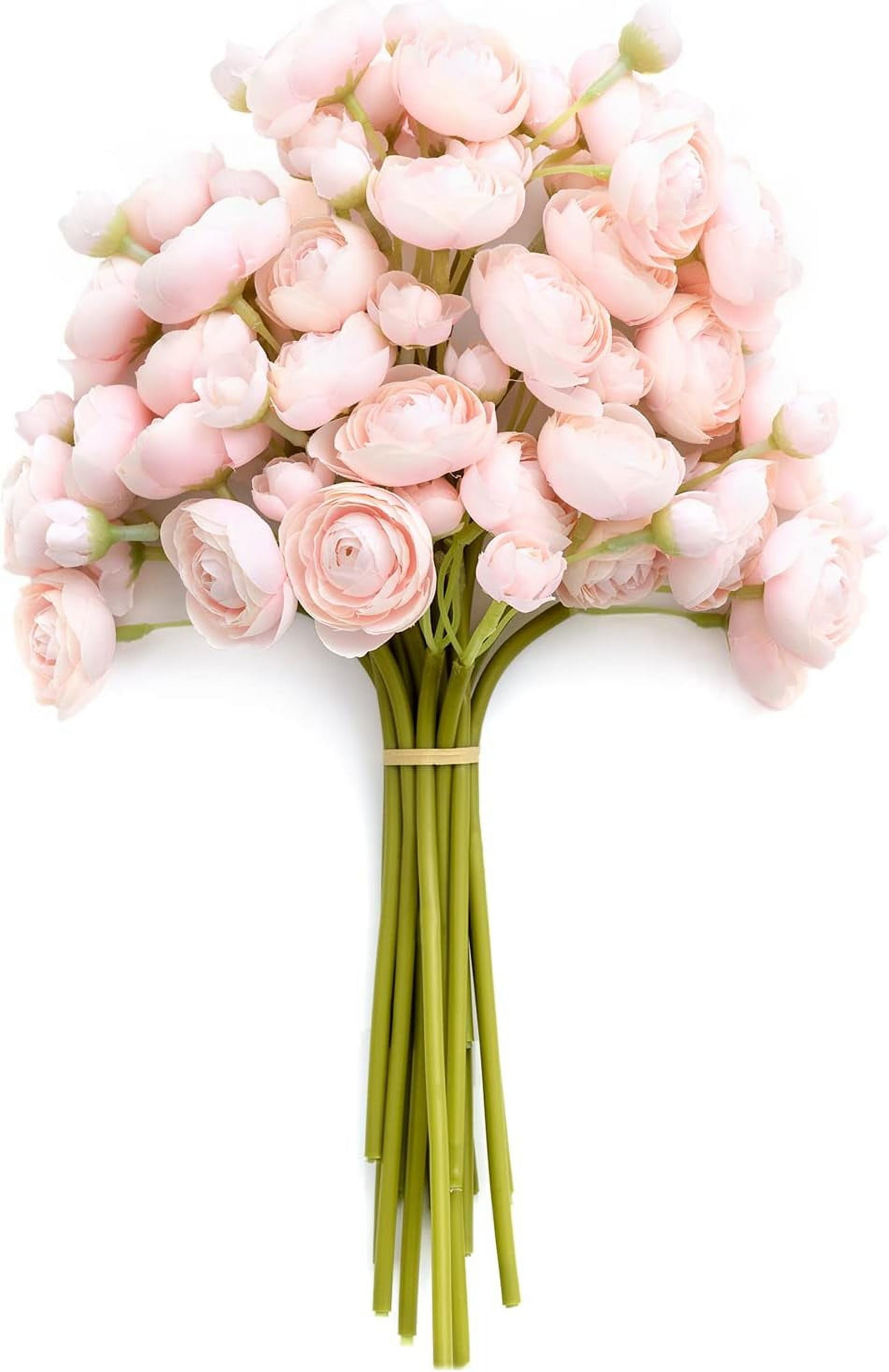 Blush Pink Artificial Ranunculus Flowers, Faux Silk Mini Bouquet ...