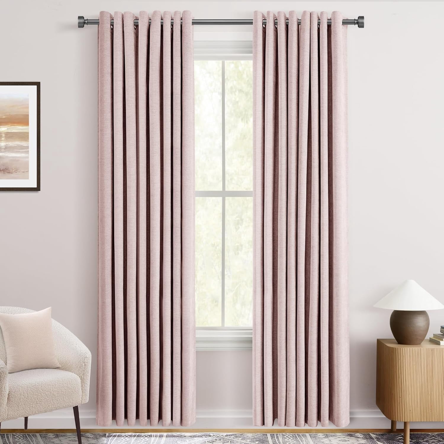 Blush Pink Blackout Velvet Curtains 96" Long, Chenille Light Blocking ...