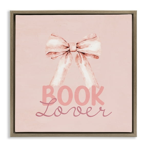 Blush Pink Book Lover Brown Framed Floater Canvas Wall Art, design by ...